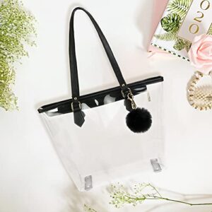 Large Clear Bag Transparent Shoulder Handbag with Black Plush Pendant(Black 2)