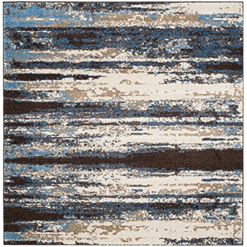 SAFAVIEH Retro Collection 6' Square Cream/Blue RET2138 Modern Abstract Non-Shedding Living Room Bedroom Dining Home Office Area Rug