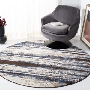 SAFAVIEH Retro Collection 6' Square Cream/Blue RET2138 Modern Abstract Non-Shedding Living Room Bedroom Dining Home Office Area Rug