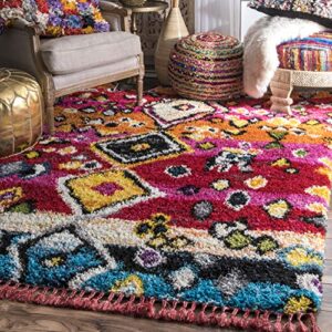 nuloom alane moroccan shag area rug, 6′ 7″ x 9′, multi