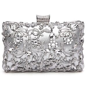 womens beaded clutch rhinestone evening bag wedding bridal prom purse,silver.