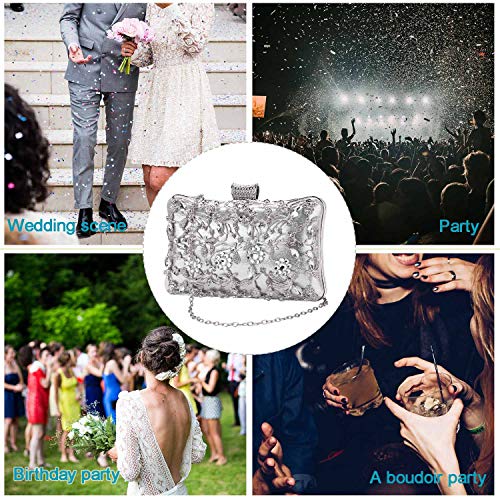 Womens Beaded Clutch Rhinestone Evening Bag Wedding Bridal Prom Purse,Silver.