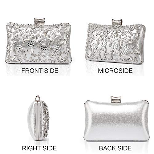 Womens Beaded Clutch Rhinestone Evening Bag Wedding Bridal Prom Purse,Silver.