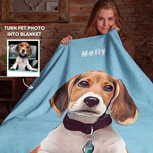 veelu personalized dog portrait throw blanket – custom blanket with photo text name, customized flannel fleece blanket picture gift for cat pet women men family birthday