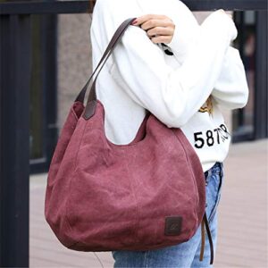 Andongnywell Casual Cotton Canvas Handbag Ladies Canvas Hobo Bag Women's Multi-Pocket Shopper Bag Shoulder Tote (red)