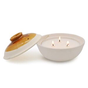 citronella candles in coarse pottery container, natural soy wax candle outdoor and indoor