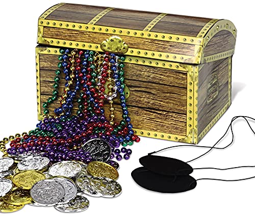 Beistle Novelty Three Dimensional Treasure Chest Treat Box Pirate Theme Party Favors, 8" x 5½" x 5½", Multicolored