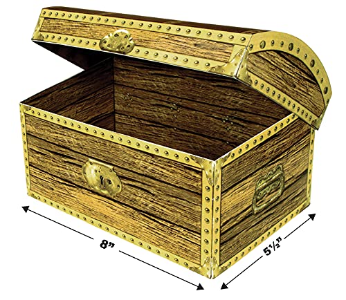 Beistle Novelty Three Dimensional Treasure Chest Treat Box Pirate Theme Party Favors, 8" x 5½" x 5½", Multicolored