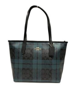 coach cross grain leather city zip tote bag purse (im/black deep ocean multi)