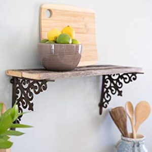 BarnwoodUSA Rustic Wooden Shelf with Victorian Brackets, Farmhouse Wall Ledge