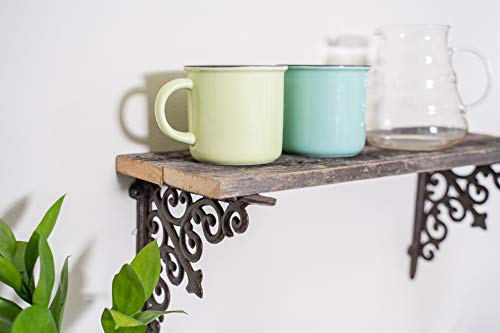 BarnwoodUSA Rustic Wooden Shelf with Victorian Brackets, Farmhouse Wall Ledge