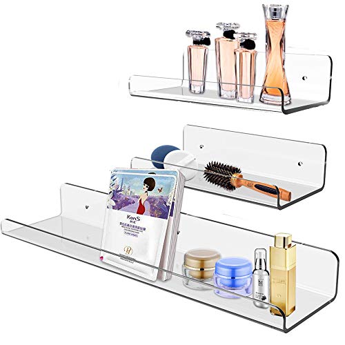 XINFENG 3 Pack Home Office Book Storage Rack Photo Collect Acrylic Wall Floating Shelf Clear Acrylic Floating Shelf/Wall Mounted Display Organizer