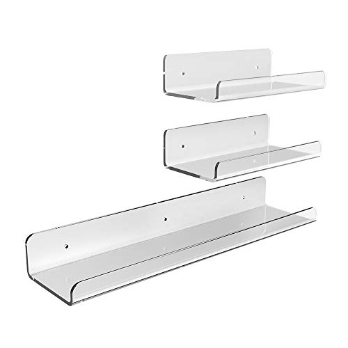 XINFENG 3 Pack Home Office Book Storage Rack Photo Collect Acrylic Wall Floating Shelf Clear Acrylic Floating Shelf/Wall Mounted Display Organizer