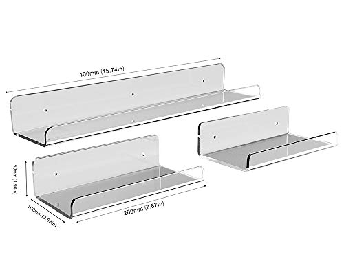 XINFENG 3 Pack Home Office Book Storage Rack Photo Collect Acrylic Wall Floating Shelf Clear Acrylic Floating Shelf/Wall Mounted Display Organizer