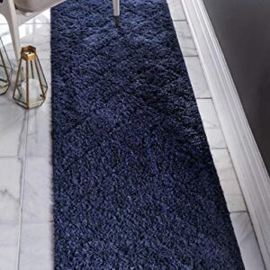 Unique Loom Trellis Shag Collection Plush Geometric Modern Moroccan Lattice Navy Blue Runner Rug (2' 7 x 10' 0)