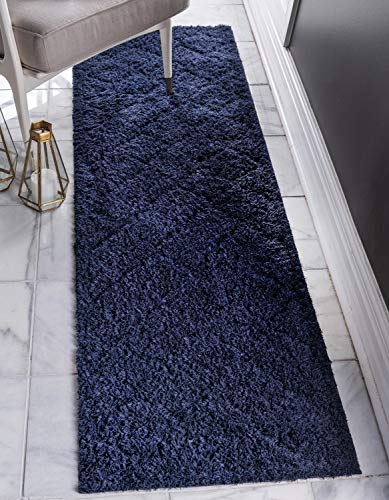 Unique Loom Trellis Shag Collection Plush Geometric Modern Moroccan Lattice Navy Blue Runner Rug (2' 7 x 10' 0)