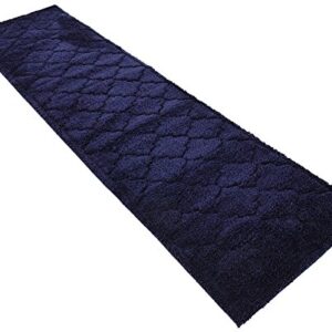 Unique Loom Trellis Shag Collection Plush Geometric Modern Moroccan Lattice Navy Blue Runner Rug (2' 7 x 10' 0)