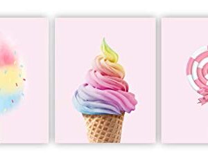 Barri Design Candy Poster Rainbow Ice Cream Cotton Candy Wall Art Decor Girls Bedroom Wall Decor Modern Art Pink Poster Kids Room Decor(UNFRAMED)