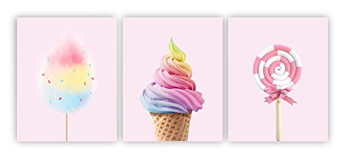 Barri Design Candy Poster Rainbow Ice Cream Cotton Candy Wall Art Decor Girls Bedroom Wall Decor Modern Art Pink Poster Kids Room Decor(UNFRAMED)