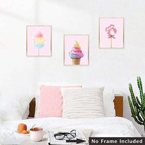 Barri Design Candy Poster Rainbow Ice Cream Cotton Candy Wall Art Decor Girls Bedroom Wall Decor Modern Art Pink Poster Kids Room Decor(UNFRAMED)