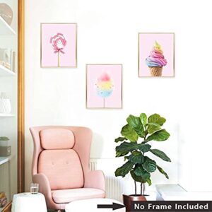 Barri Design Candy Poster Rainbow Ice Cream Cotton Candy Wall Art Decor Girls Bedroom Wall Decor Modern Art Pink Poster Kids Room Decor(UNFRAMED)