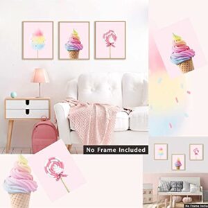 Barri Design Candy Poster Rainbow Ice Cream Cotton Candy Wall Art Decor Girls Bedroom Wall Decor Modern Art Pink Poster Kids Room Decor(UNFRAMED)