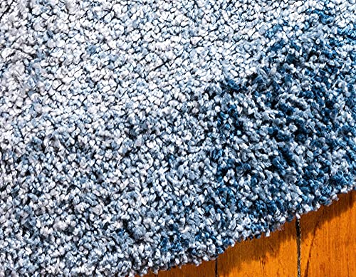 Unique Loom Hygge Shag Collection Modern Moroccan Inspired, Plush & Cozy Area Rug, 3 ft 3 in x 3 ft 3 in, Blue/Ivory