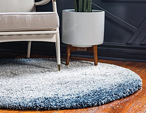 Unique Loom Hygge Shag Collection Modern Moroccan Inspired, Plush & Cozy Area Rug, 3 ft 3 in x 3 ft 3 in, Blue/Ivory