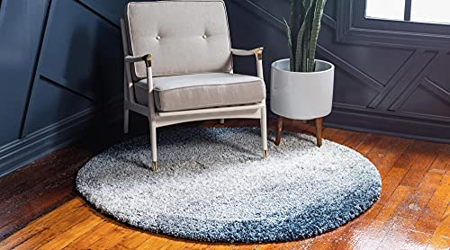 Unique Loom Hygge Shag Collection Modern Moroccan Inspired, Plush & Cozy Area Rug, 3 ft 3 in x 3 ft 3 in, Blue/Ivory