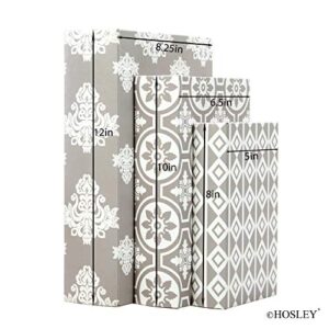 HOSLEY Storage Memory Book Box Set /3, Gray White Farmhouse Large 12", Med 10" Small 8" High. Ideal Gift for Wedding Memories Jewelry Trinket Hobby Keepsake