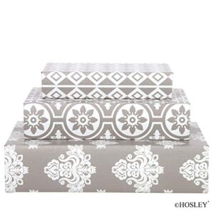 HOSLEY Storage Memory Book Box Set /3, Gray White Farmhouse Large 12", Med 10" Small 8" High. Ideal Gift for Wedding Memories Jewelry Trinket Hobby Keepsake