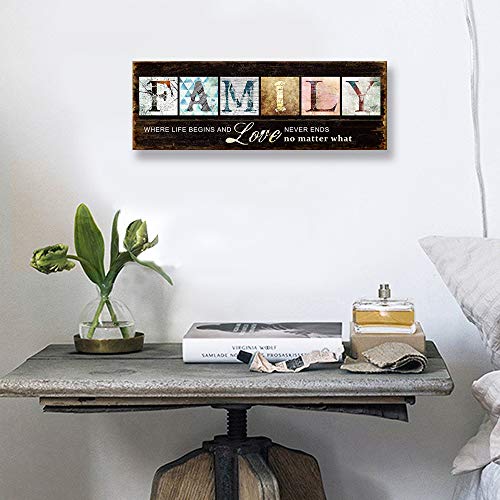 Kas Home Inspirational Quotes Motto Canvas Wall Art,Family Prints Signs Framed, Retro Artwork Decoration for Bedroom, Living Room, Office & Home Wall Decor (5.5 x 16 inch, Family)