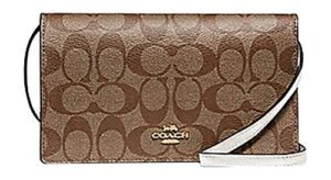 coach new york hayden foldover crossbody clutch in signature canvas khaki/chalk f76769