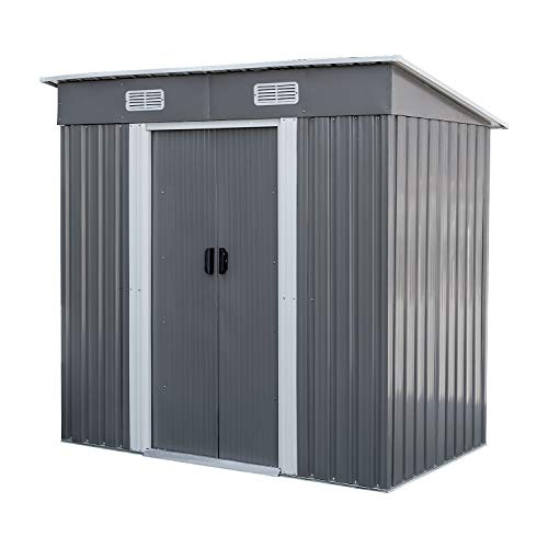 BAHOM Metal Outdoor Storage Shed 6X3.5 FT, Tool Shed Storage House with Sliding Door, Garden Tools Organizer with Vent, for Bike, Garbage Station, Utility, Lawn Backyard, Patio, Two Packages