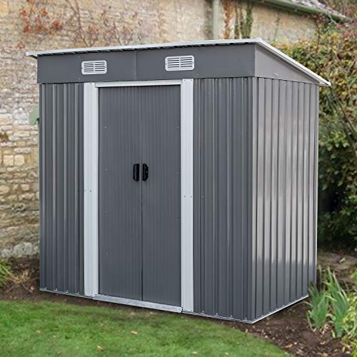 BAHOM Metal Outdoor Storage Shed 6X3.5 FT, Tool Shed Storage House with Sliding Door, Garden Tools Organizer with Vent, for Bike, Garbage Station, Utility, Lawn Backyard, Patio, Two Packages