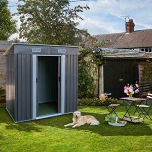 BAHOM Metal Outdoor Storage Shed 6X3.5 FT, Tool Shed Storage House with Sliding Door, Garden Tools Organizer with Vent, for Bike, Garbage Station, Utility, Lawn Backyard, Patio, Two Packages