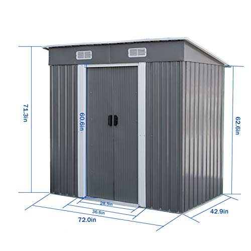 BAHOM Metal Outdoor Storage Shed 6X3.5 FT, Tool Shed Storage House with Sliding Door, Garden Tools Organizer with Vent, for Bike, Garbage Station, Utility, Lawn Backyard, Patio, Two Packages