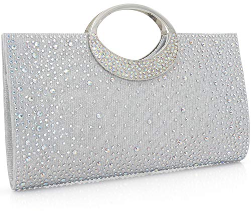 Dexmay Rhinestone Clutch Handbag with Crystal Handle for Wedding Party Elegant Clutch Purse for Women AB Silver