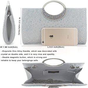 Dexmay Rhinestone Clutch Handbag with Crystal Handle for Wedding Party Elegant Clutch Purse for Women AB Silver