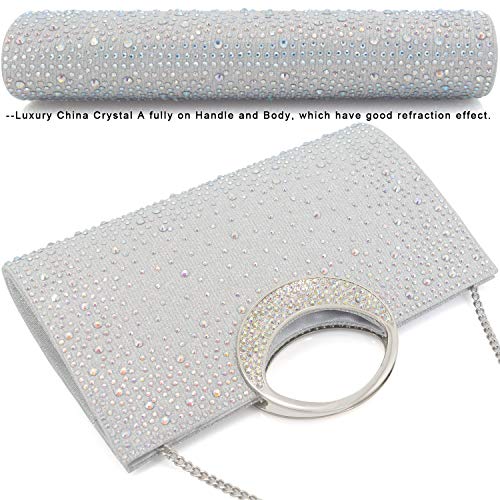 Dexmay Rhinestone Clutch Handbag with Crystal Handle for Wedding Party Elegant Clutch Purse for Women AB Silver