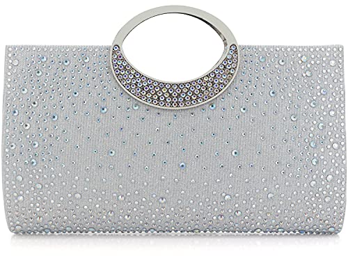 Dexmay Rhinestone Clutch Handbag with Crystal Handle for Wedding Party Elegant Clutch Purse for Women AB Silver