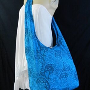 BTP! Thai Cotton Hippie Hobo Sling Crossbody Bag eco Friendly Shopping bag Paisley Print Large (SkyBlue PL42)