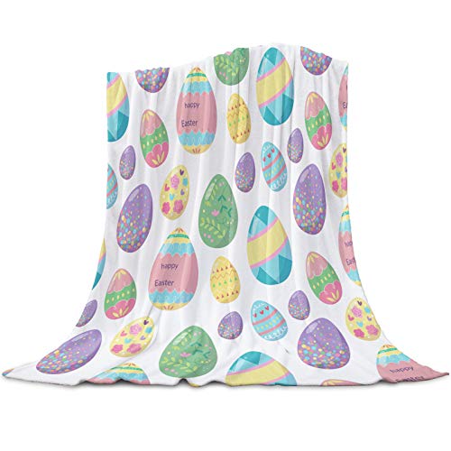 Singingin Colorful Cute Happy Easter Egg Flannel Throw Blanket Super Soft Warm Snuggle Stadium Blanket for Couch Chair Sofa and Bed Everyday Use 40" x 50"