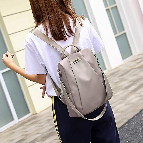 Women Solid Color Oxford Travel Backpack Anti-theft Square Multifunctional Shoulder Bags (Khaki)