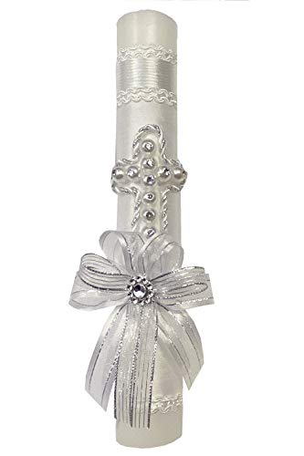 SWEA Pea & Lilli White Pearl Cross Baptism Candle Set Kit for Christenings with Shell and Favors