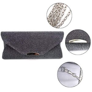 ZLMBAGUS Ladies Frosted Satin Evening Clutch Purse Bag Party Prom Wedding Envelope Crossbody Handbags Dark grey