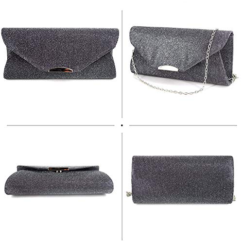 ZLMBAGUS Ladies Frosted Satin Evening Clutch Purse Bag Party Prom Wedding Envelope Crossbody Handbags Dark grey