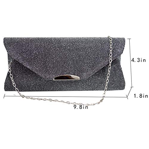 ZLMBAGUS Ladies Frosted Satin Evening Clutch Purse Bag Party Prom Wedding Envelope Crossbody Handbags Dark grey