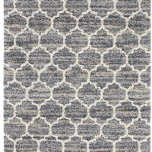 Unique Loom Hygge Shag Collection Modern Moroccan Inspired, Geometric Design, Plush & Cozy Area Rug, 8' 0" x 10' 0", Gray/Ivory