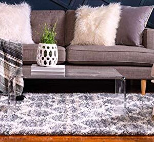 Unique Loom Hygge Shag Collection Modern Moroccan Inspired, Geometric Design, Plush & Cozy Area Rug, 8' 0" x 10' 0", Gray/Ivory